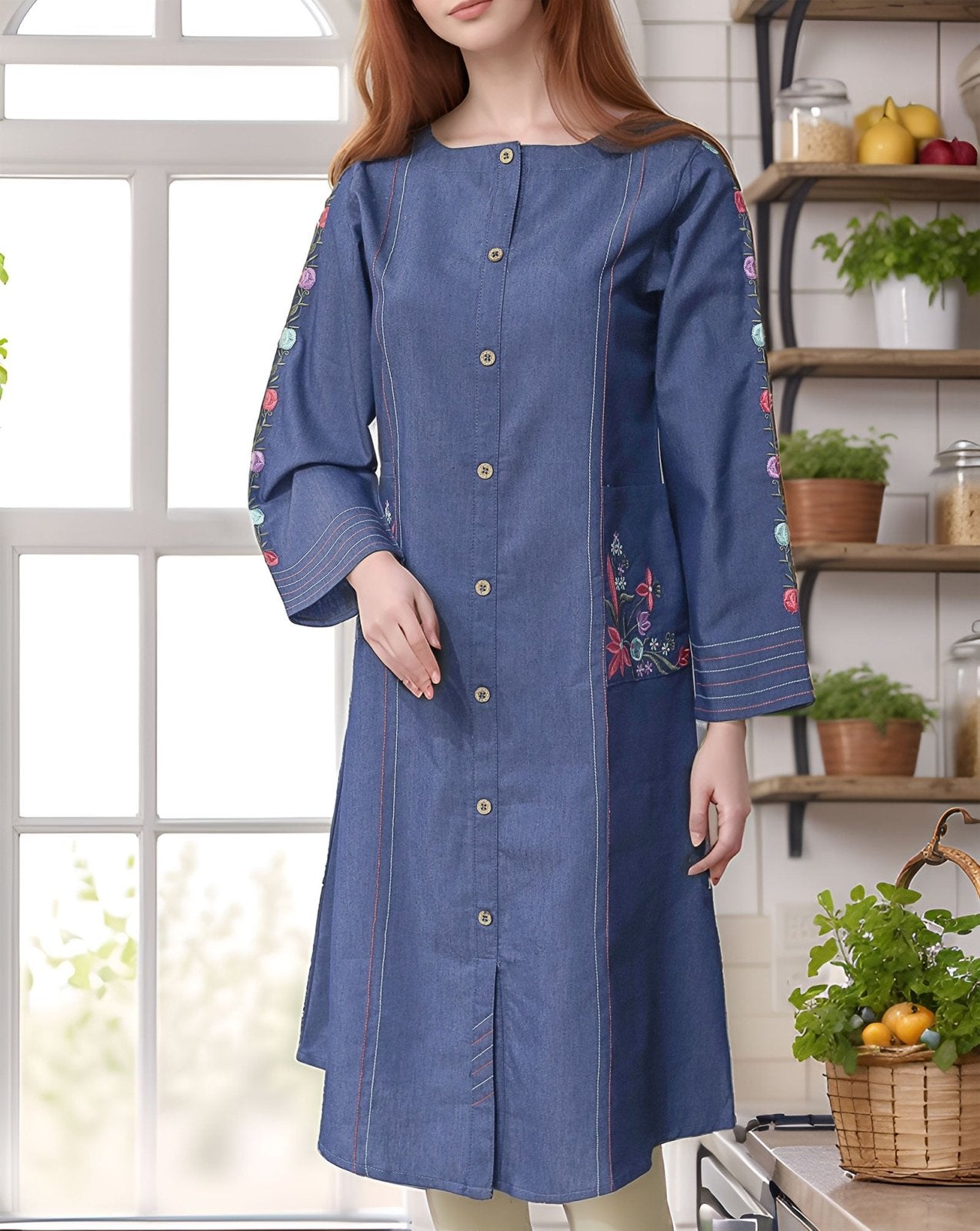 DENIM EMBROIDERED TOP - Polkadots