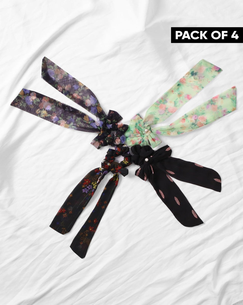 | PACK OF 4 PRINTED SCRUNCHIES | - Polkadots