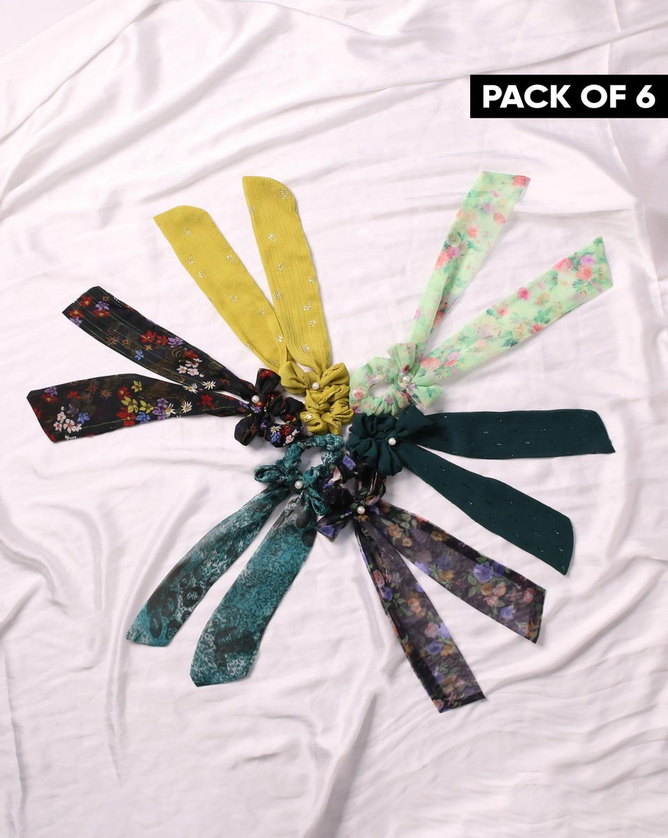 | PACK OF 6 PRINTED SCRUNCHIES | - Polkadots