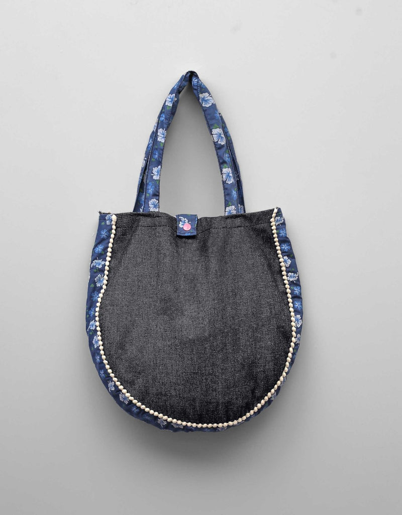 DENIM ROUND TOTE BAG - Polkadots