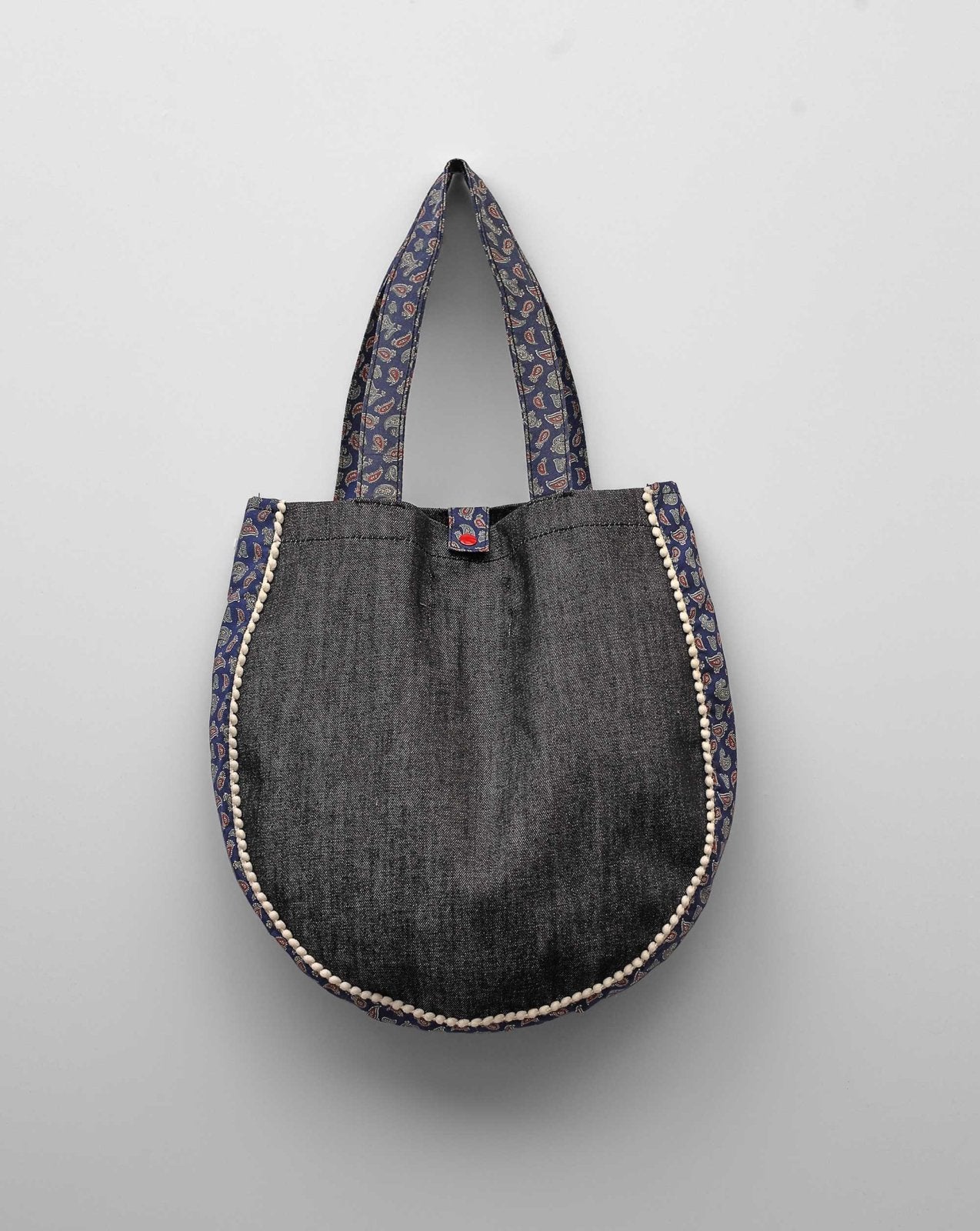 DENIM ROUND TOTE BAG - Polkadots