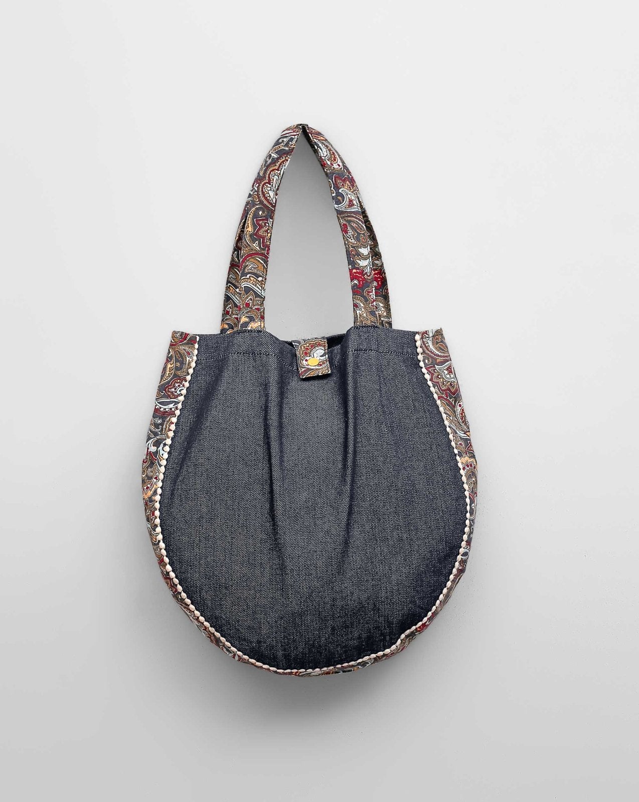 DENIM ROUND TOTE BAG - Polkadots