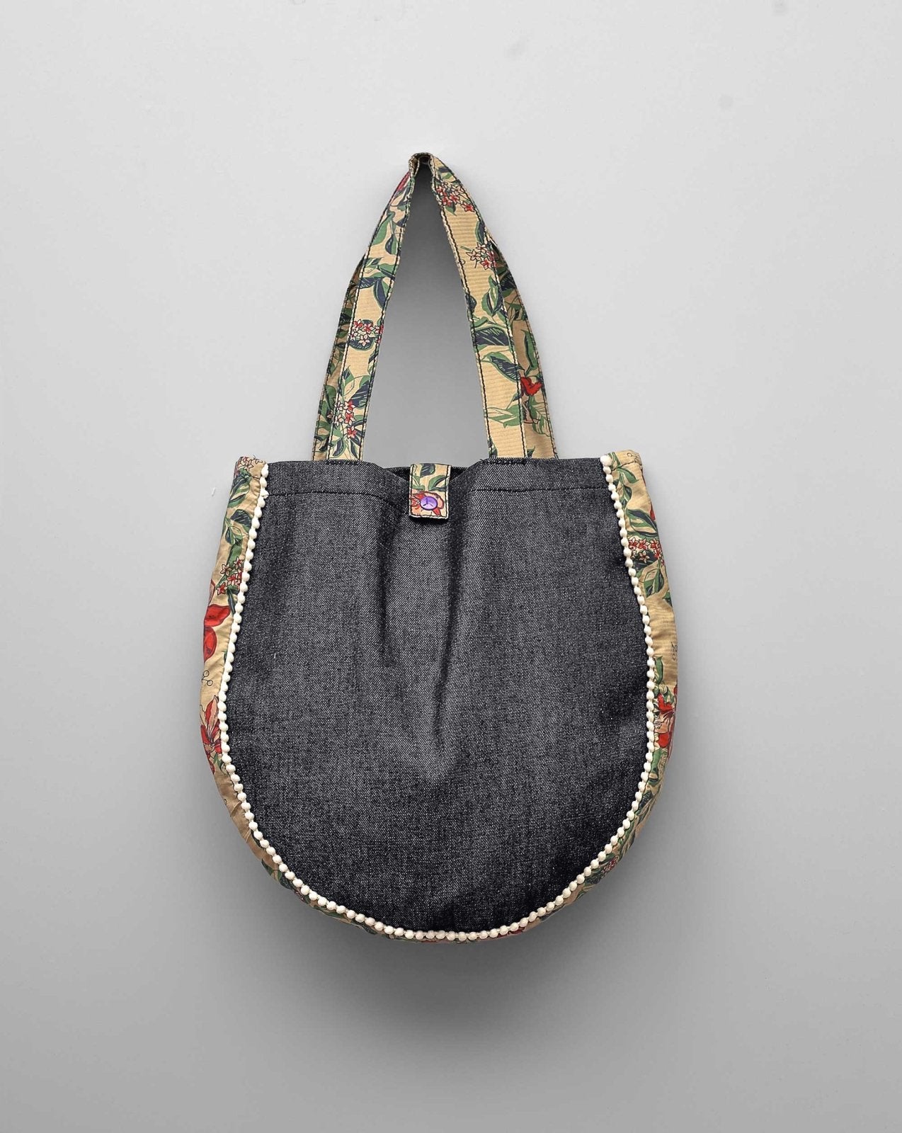 DENIM ROUND TOTE BAG - Polkadots