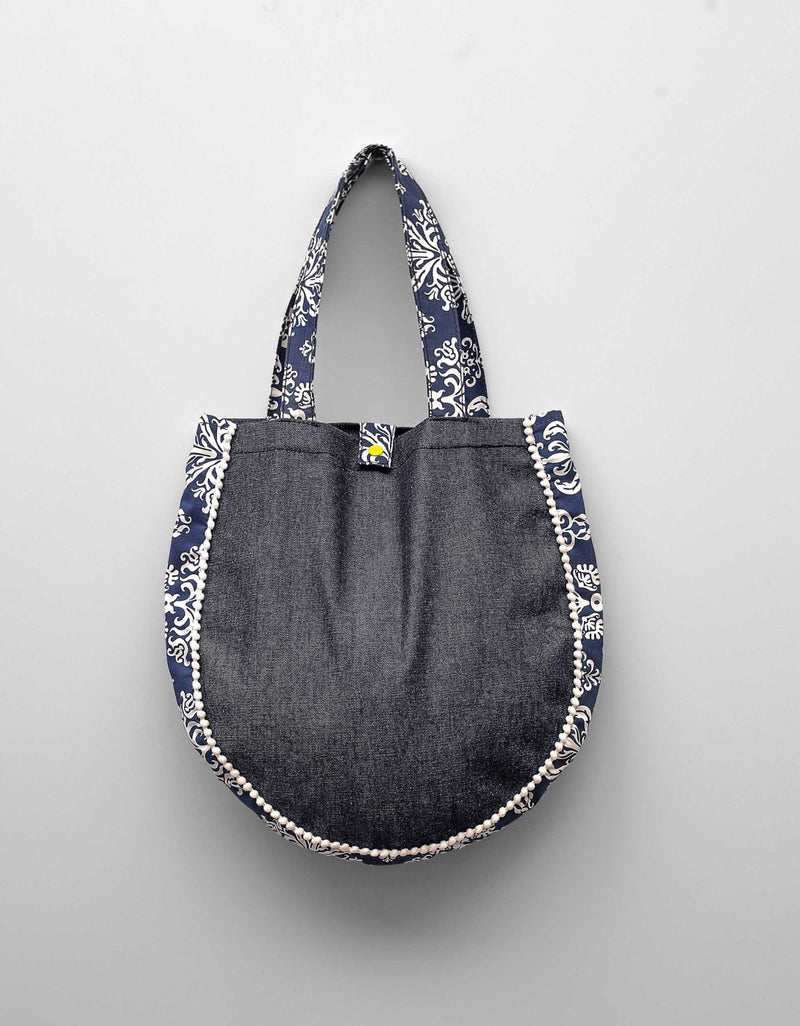 DENIM ROUND TOTE BAG - Polkadots
