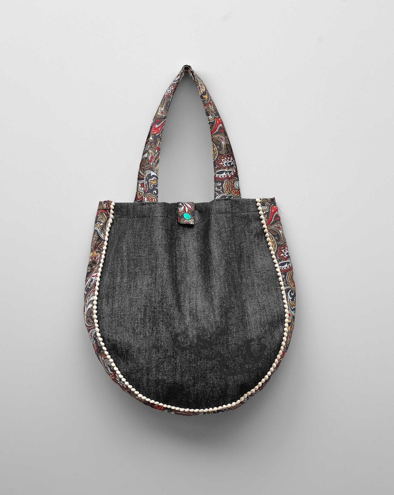 DENIM ROUND TOTE BAG - Polkadots